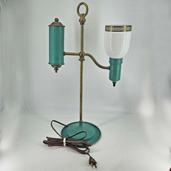unknown | Accents | Vintage Unique Blue Student Lamp With White Milk ...